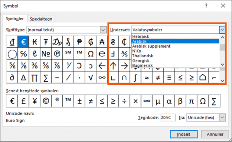 Sådan indsætter du symboler og specialtegn i Excel