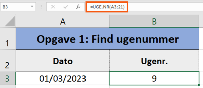 Sådan finder du ugenummer i Excel med UGE.NR-funktionen